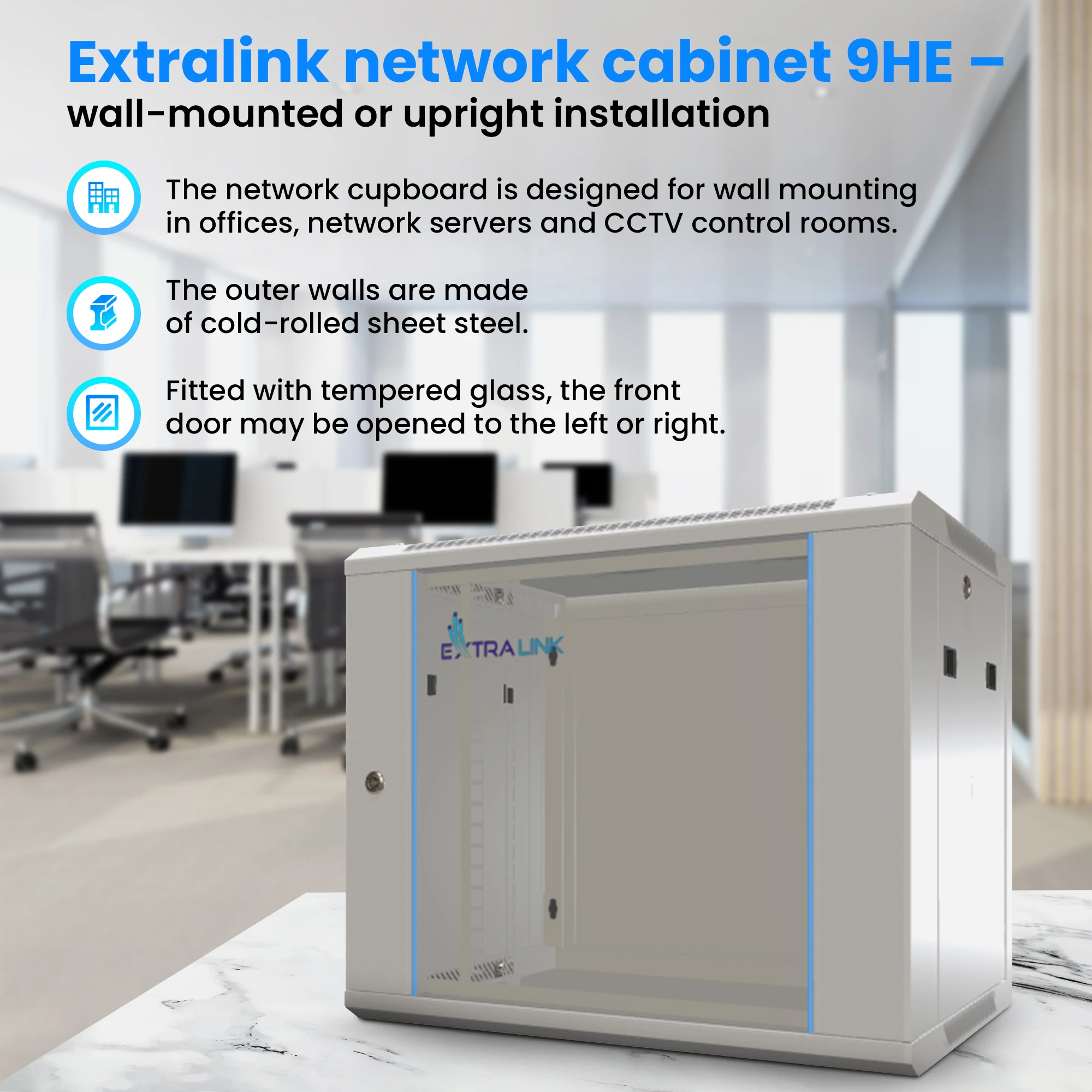 Extralink Network Cabinets Rackmount Cabinet Wall Mounted 9u 9he ...