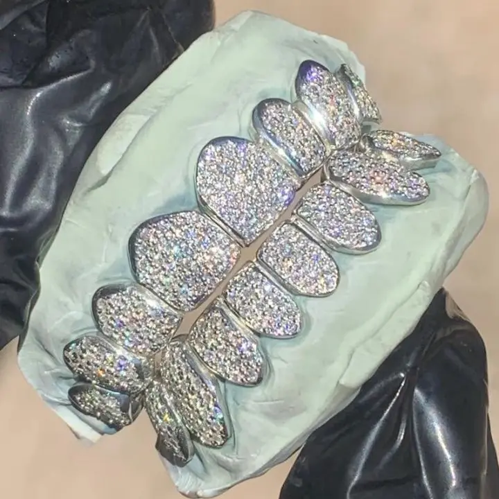 Hip Hop Iced Out Grillz Top Bottom Moissanite Diamond Gold Silver Color ...