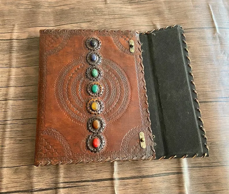 Leather Book Of Shadows Journal Supernatural Notebook With 7 Chakra Gem ...