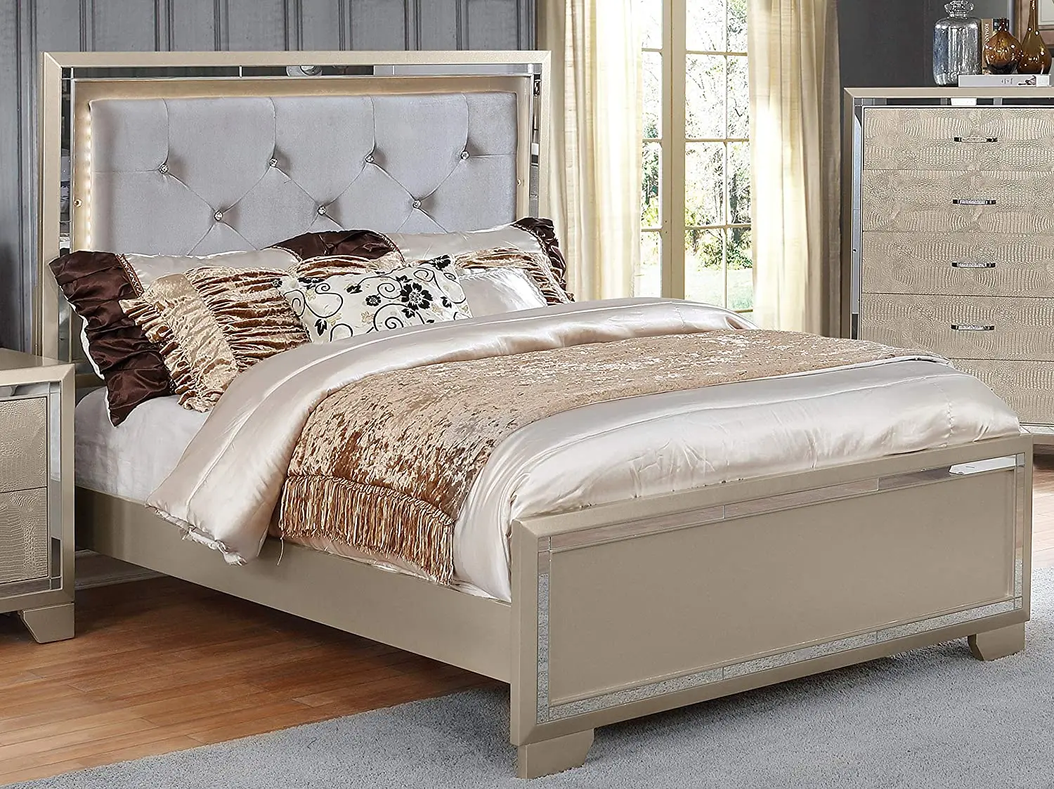 TRIHO THF-1044 Modern Gold and Silver Style Wooden Queen Bedroom Set ...