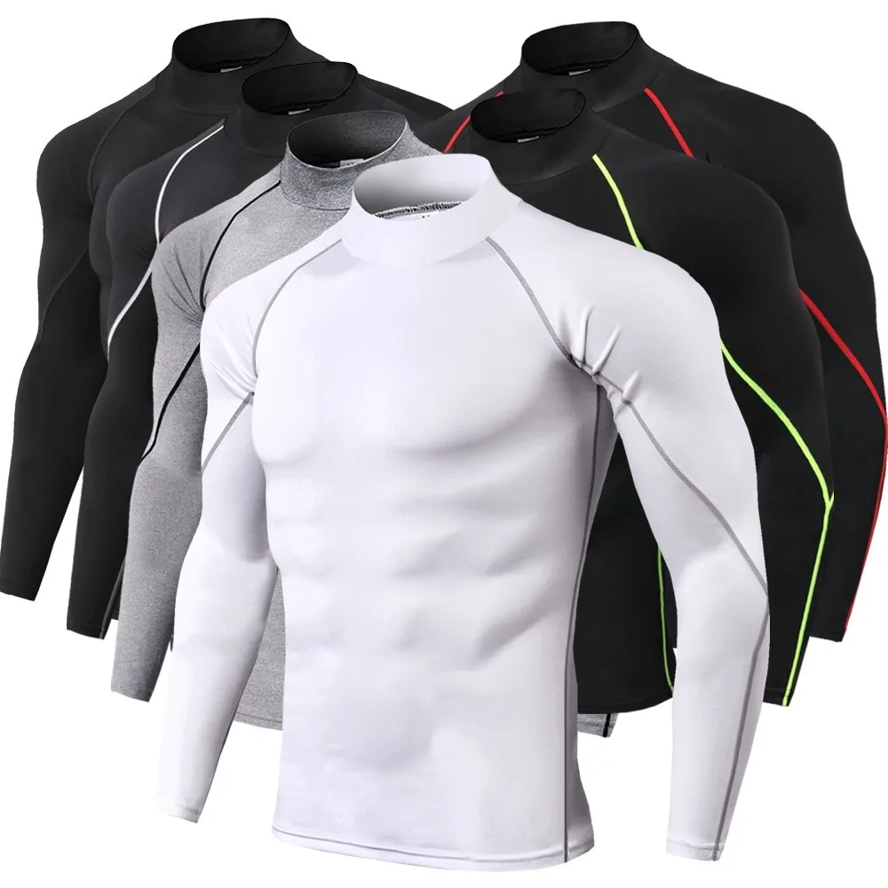 Men Bodybuilding Sport T-shirt Quick Dry Running Shirt Long Sleeve Compression Top Gym T Shirt ...
