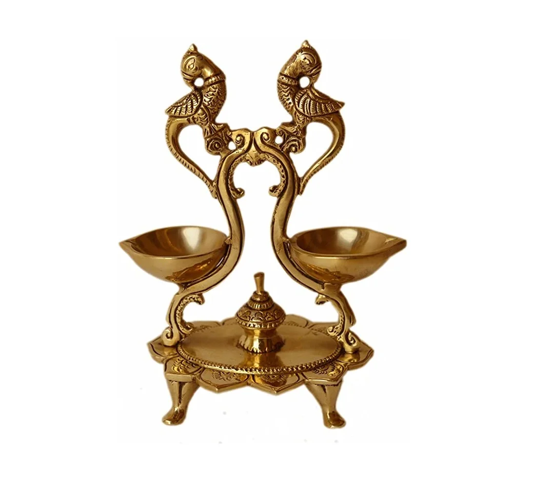 Diya Brass Lamp Traditional Puja Lotus feet Pooja Set Oil Deepak ...