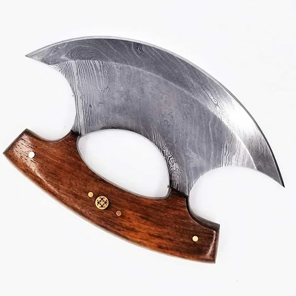 Custom Handmade Ulu Knife Forged Damascus Steel Ulu Knife Rose Wood ...