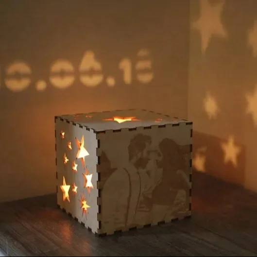 Laser cut wooden star box designed with LED lights as a gift for ...