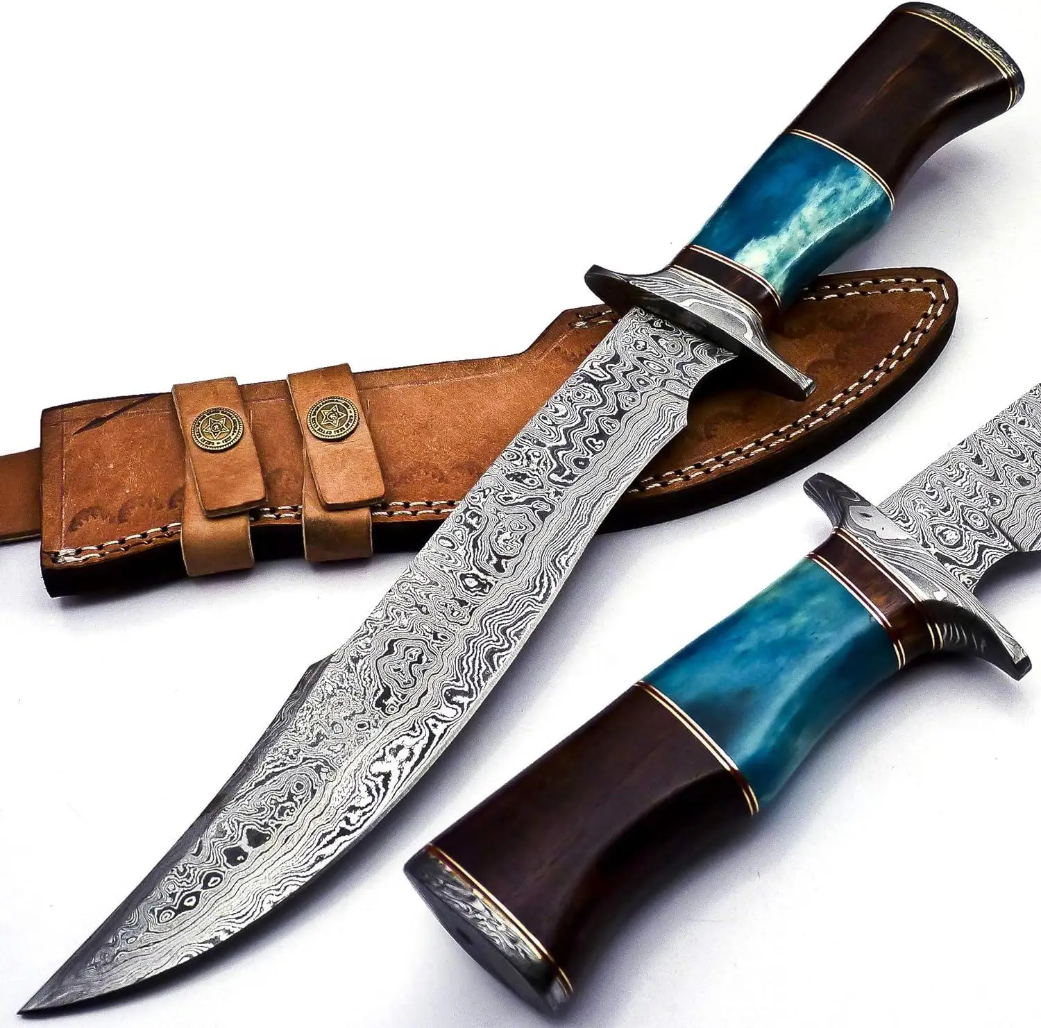 Damascus Steel Bowie Knife with Sheath Handmade Hunting Knife Fixed Blade Bowie Knives for ...