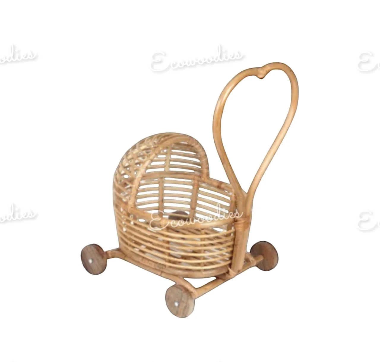 Natural Wicker Doll Pram - Eco-Friendly Toy Stroller