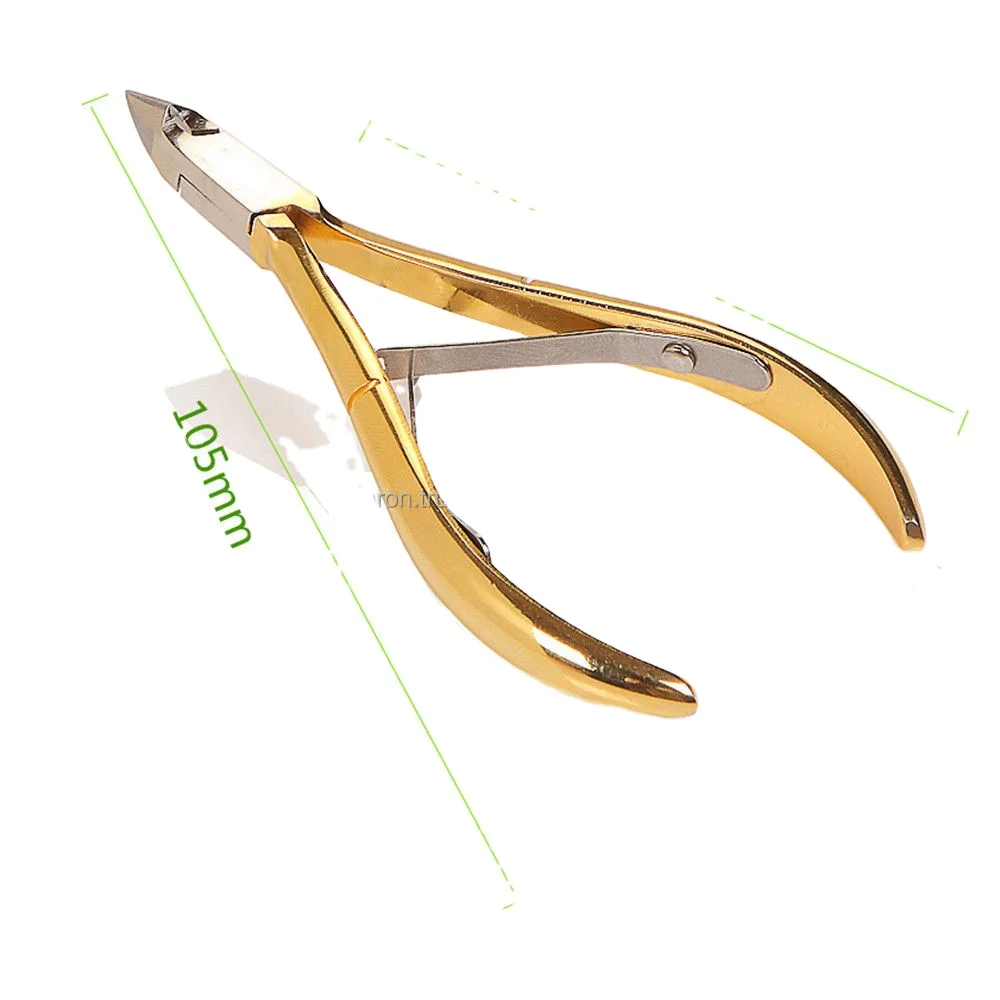 Professional Cuticle Nail Nippers Half Gold Double Spring Action Nail ...