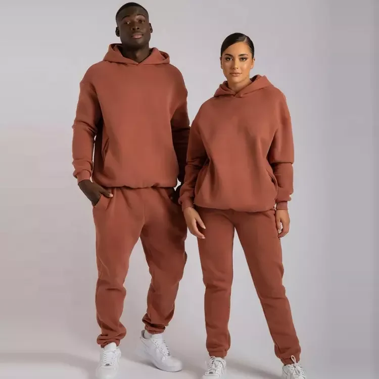 Winter Embroidery Logo Tracksuit Men Women Organic Cotton Hoodie Jogger ...