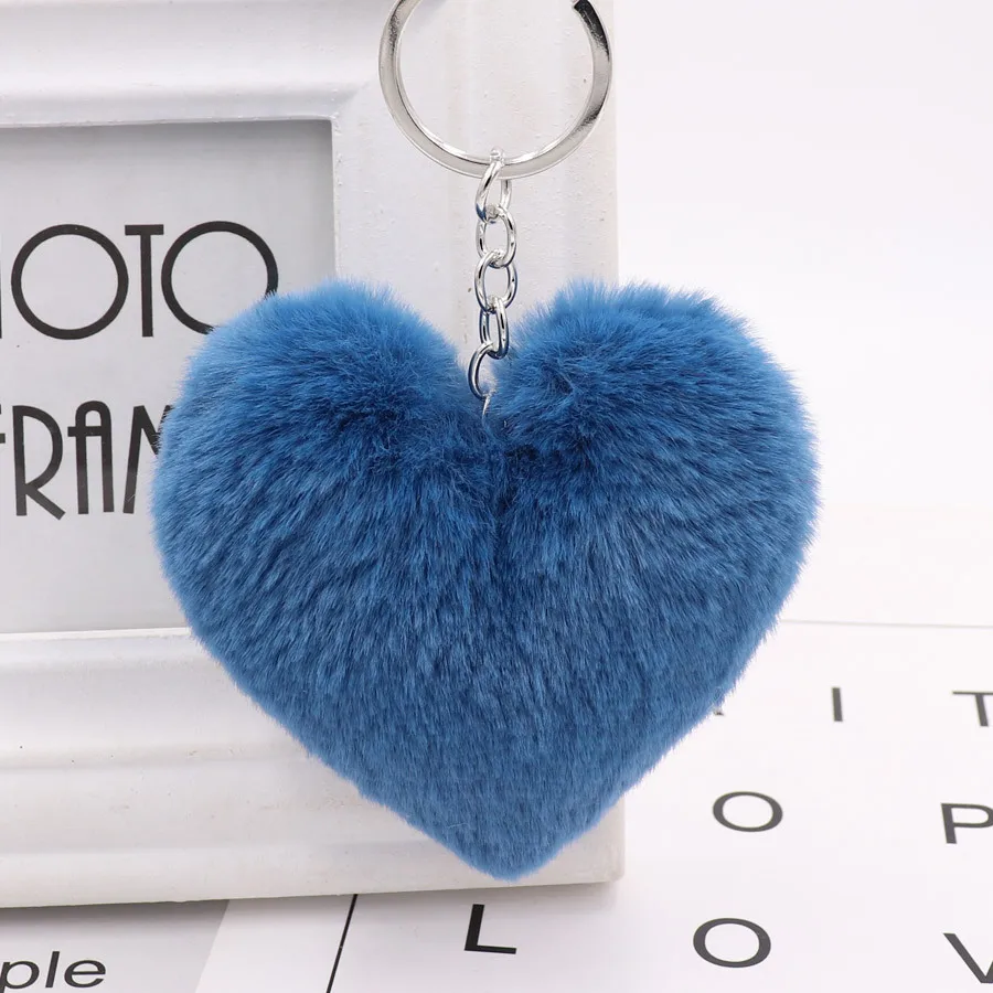 Soft Cute Heart Shape Furball Pompom Keychain Plush Fluffy Ball Rabbit ...
