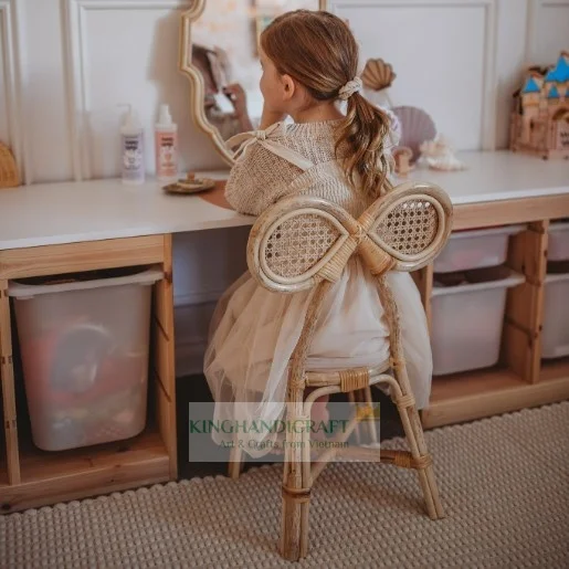 Kid Chair Natural Rattan Bow Chair for Kids - Safe & Comfortable