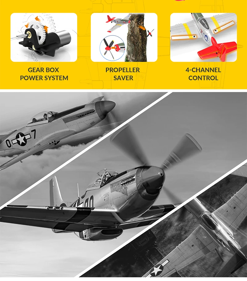 VOLANTEX P51D Mustang RC Plane - 4 Channel, 6-Axis Gyro