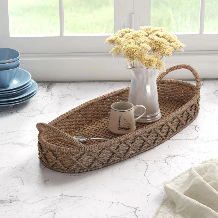 Set Of 2 Round Spun Bamboo Tray For Serving Food Pastel Color ...