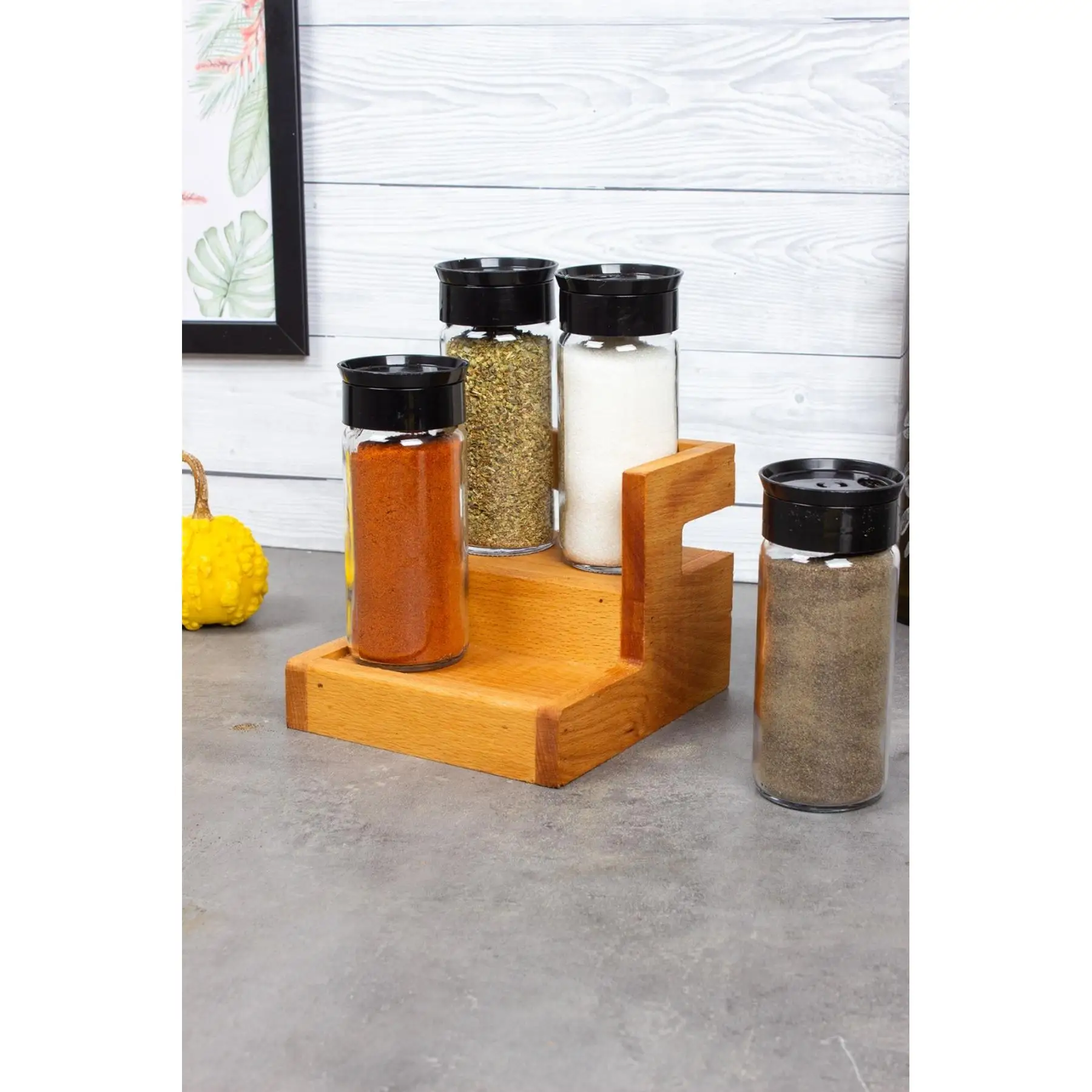 Mel 4-piece Wooden Spice Jar Set,4-piece Spice Jar Set With Wooden ...