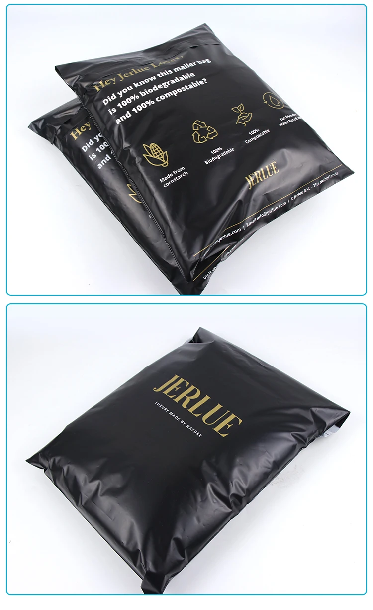 Custom Printed Logo Biodegradable Black Polybag Thank You Shipping ...