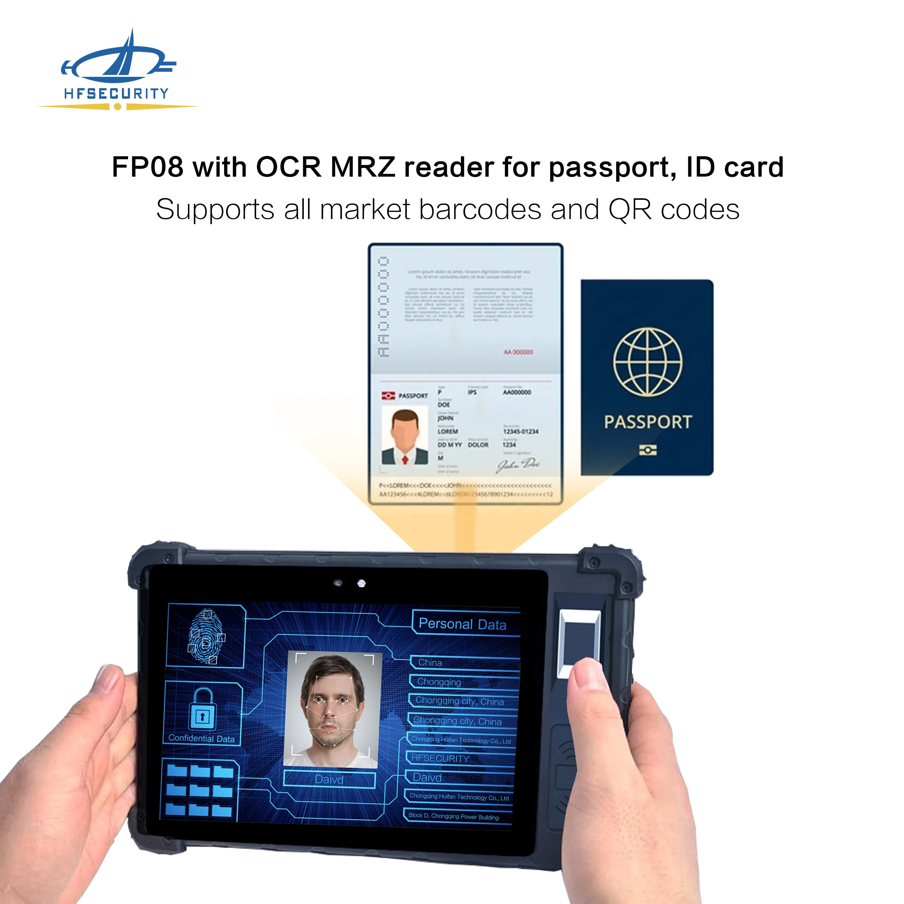 Hfsecurity Fp08 Android Portable Water Proof 1.6m Anti Proof Iris Mrz Ocr Fingerprint Tablet ...