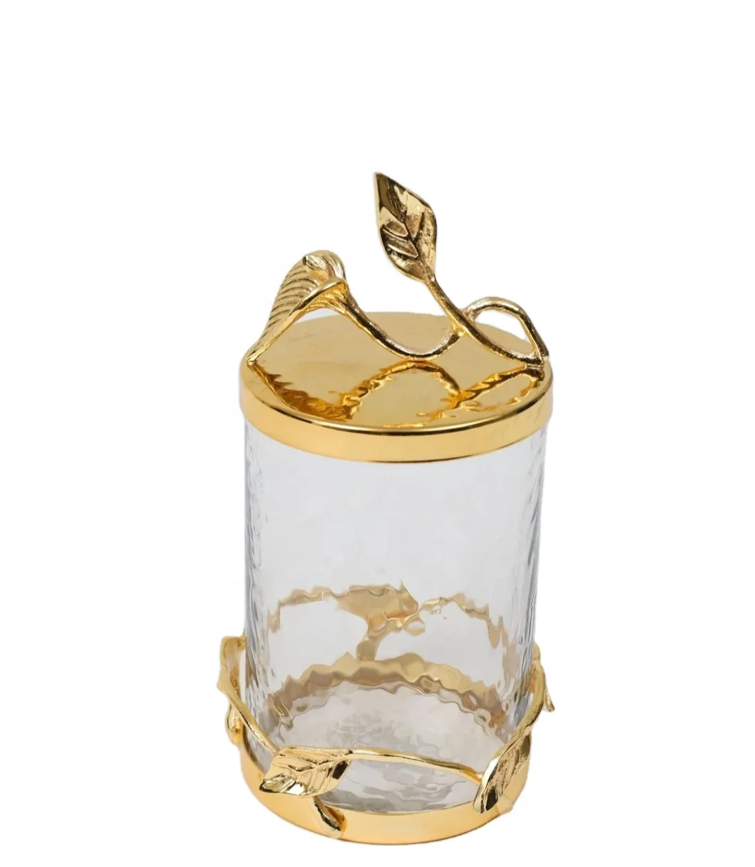 Luxury Kitchen & Tabletop Glass Round Box With Lid Matt Brass Plating ...