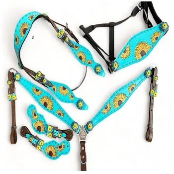 Western Headstall Tooled Sunflower 100% Real Argentina Cow Leather ...