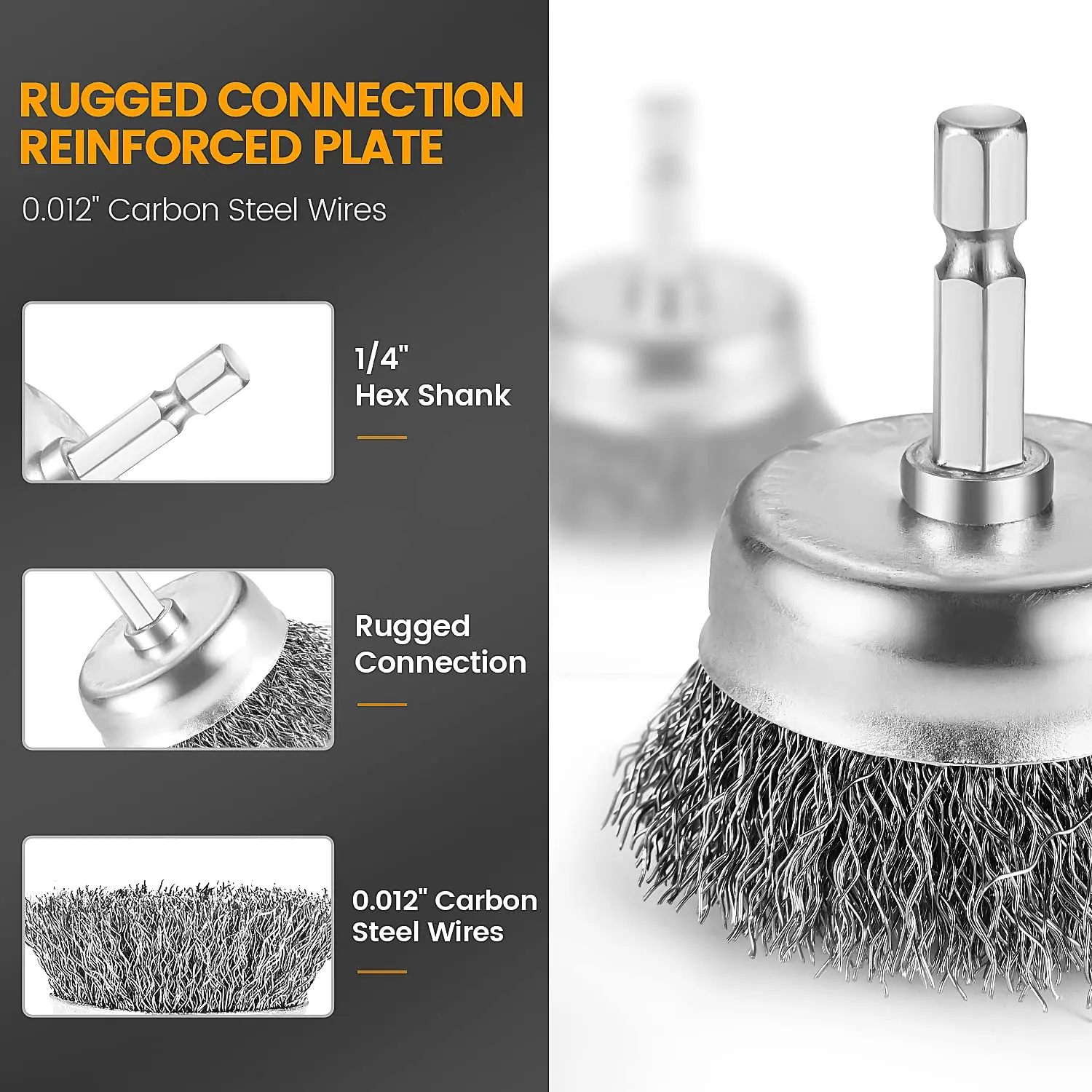 1/4 Inch Hex Shank Crimped Carbon Steel Wire Weed Brush Wheel Cup Brush ...