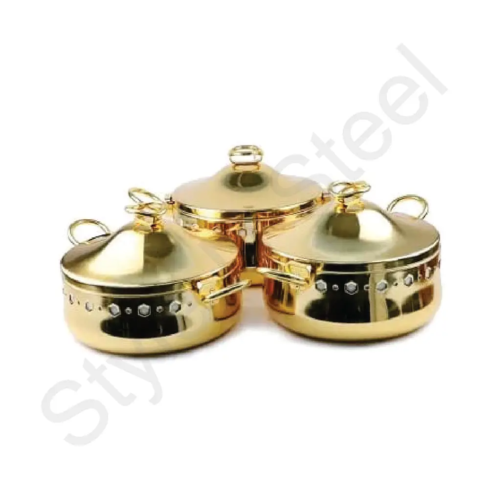 Round Shape Table Ware Fancy Hot Pot Hammered Design Luxury Gold Color ...