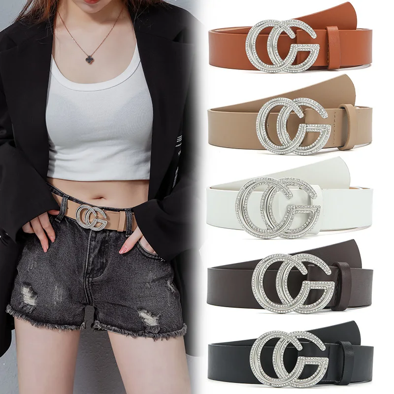 Hot Sale Cg Buckle Luxury Faux Leather Women Leisure Dress Waist ...