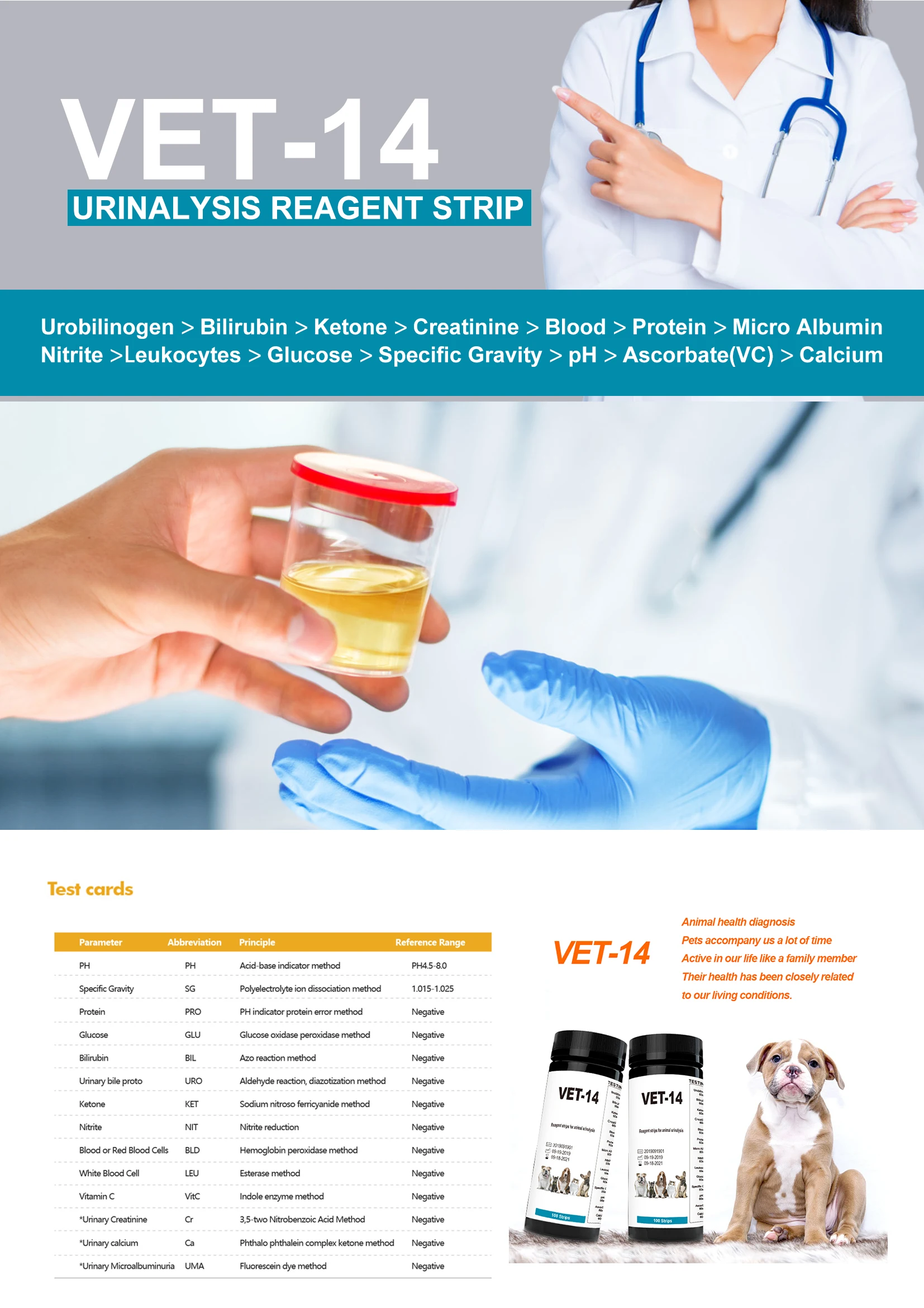 14 Parameters Animal Pet Urinalysis VET-14 for Cat Dog Health pH ...
