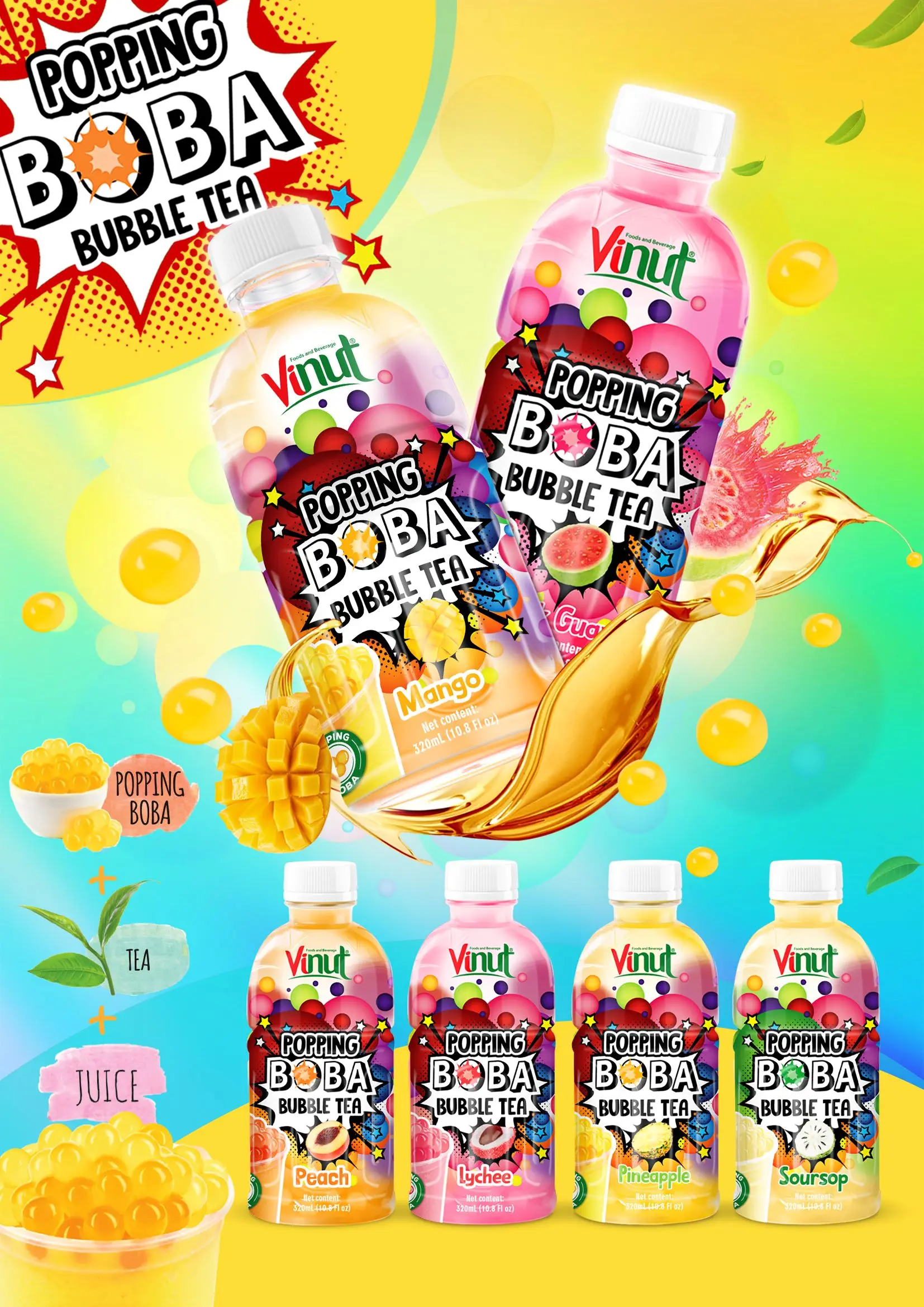 Private Label & OEM Ready Popping Boba Bubble Tea 330ml