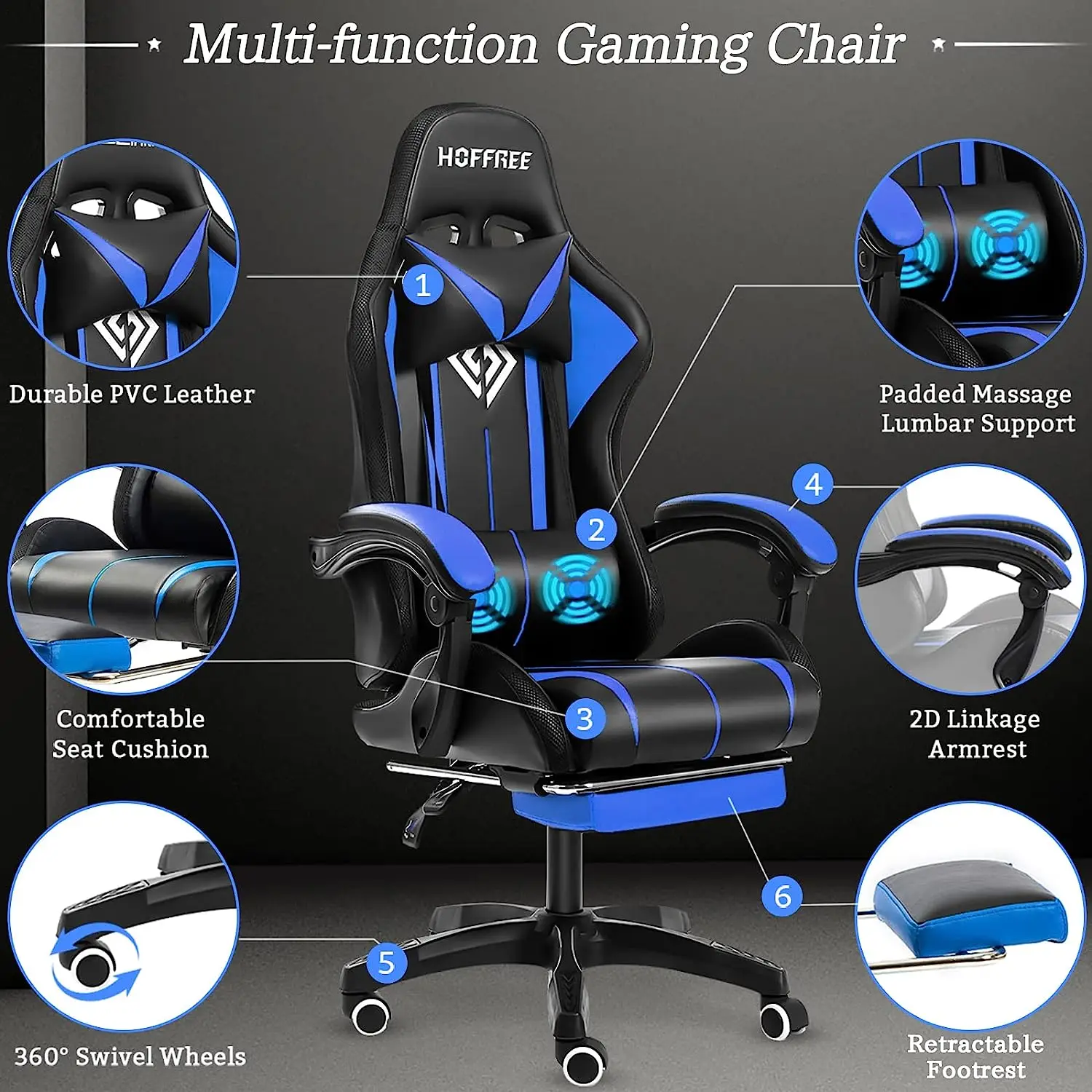 Gamer Revolving RGB Chair Racing LED Gaming Chair Computer PC Chair ...