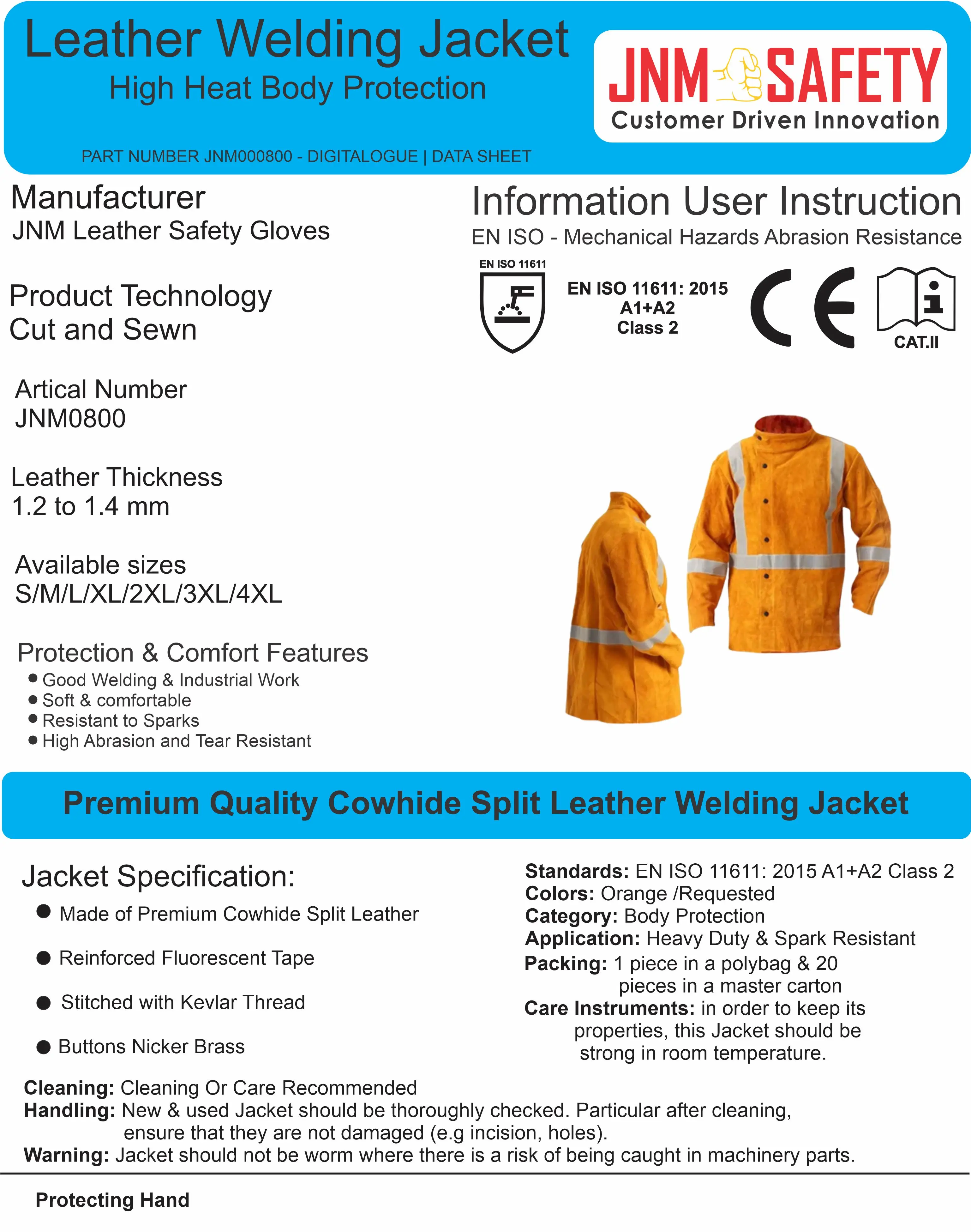 Breathable Heavy Duty Welding Leather Jacket - Fire Resistant