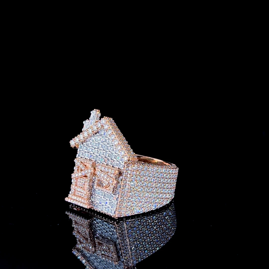 Natural Vvs Moissanite Diamond Trap House Ring Men's Iced Out Hip Hop ...