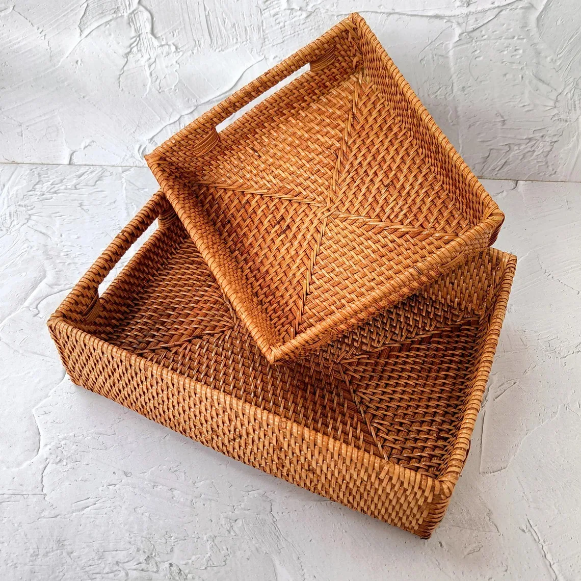 Woven Rattan Rectangle Storage Box,Rattan Tray,Straw Square Tray,Boho ...