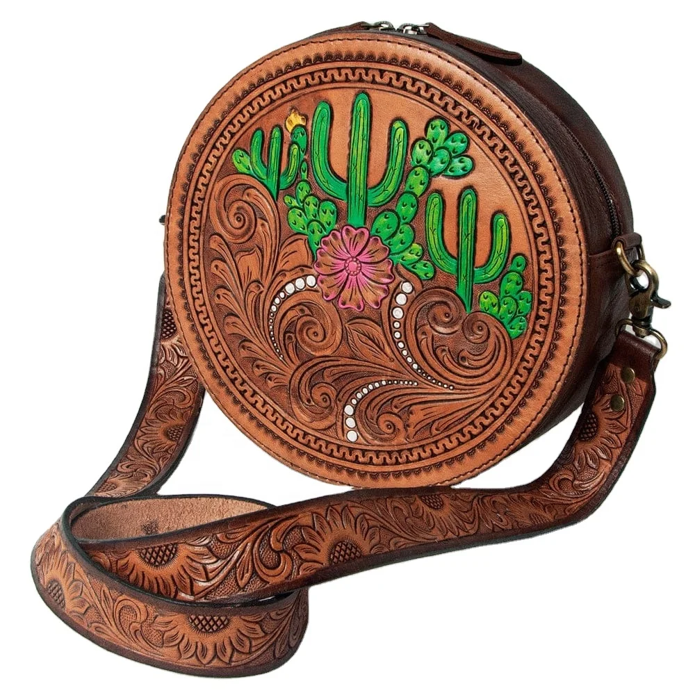Western Cactus Tooled Canteen Bag Floral Hand Tooled Bag Bohemian ...