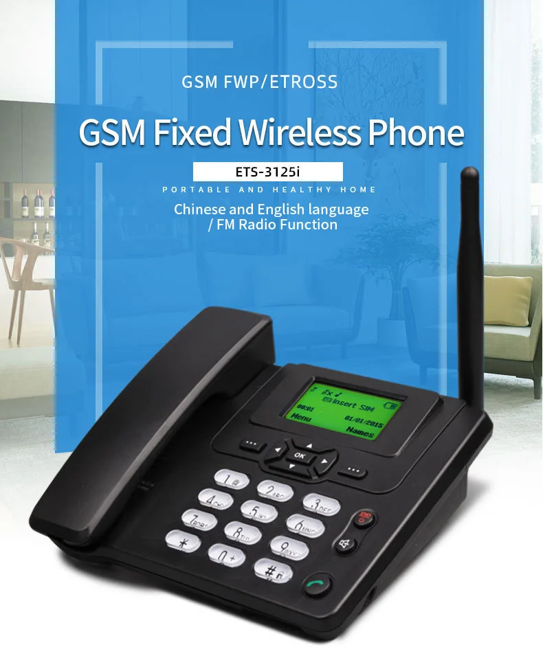 GSM Landline Wireless Phone FWP Sim Card & ETS-3125i Cordless Telephone ...