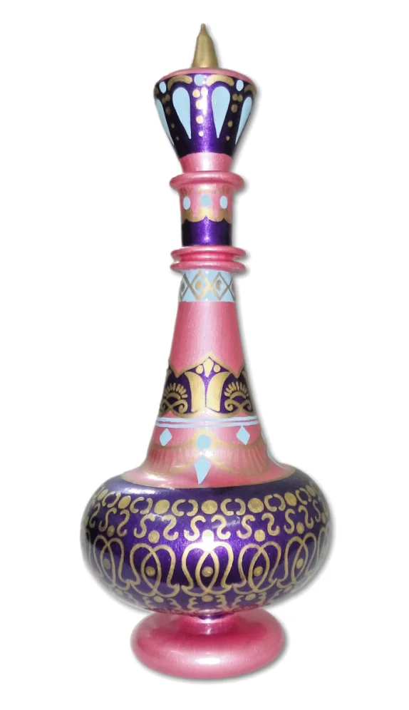 LJ134 Hand Painted Reunion Blue Pink Jeanie Genie Bottle