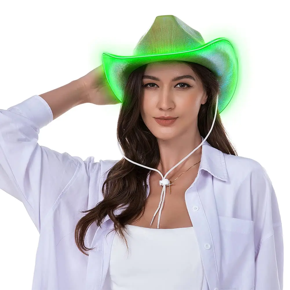Green Light Up Holographic Space Cowboy Cowgirl Hat Light Up Cowboy ...