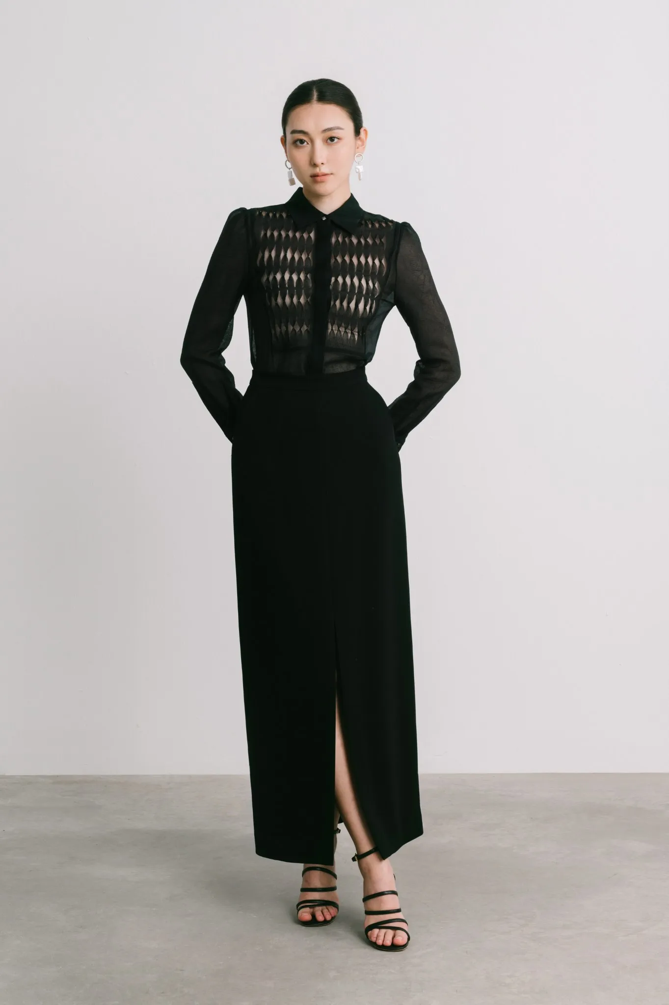 Elegant Sheer Triacetate Pointed Shirt For Women Long Sleeved, Loose ...