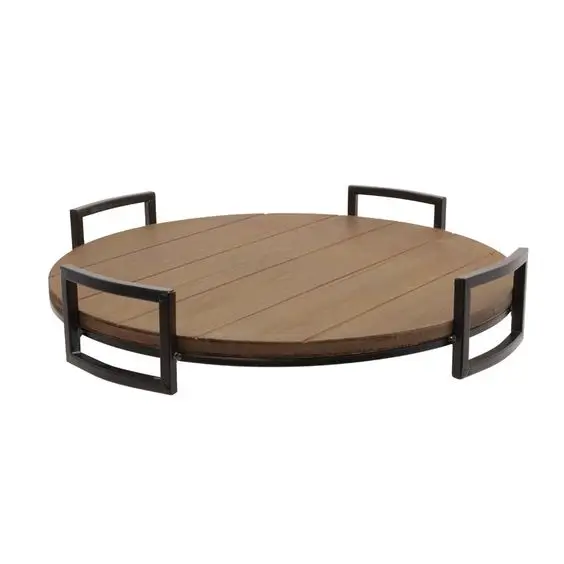 Raised Wooden Serving Tray With Metal Handles High Quality Dessert ...