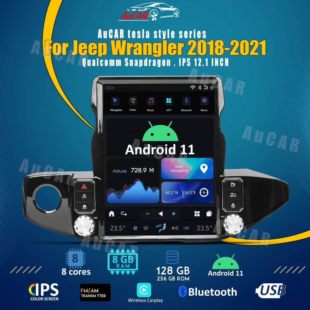 Aucar Tesla Screen 12.1" for Jeep Wrangler 2018-2021