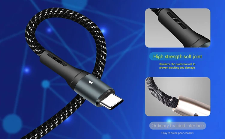 Fast Charging Usb To Type C Black Nylon Data Cable 1 M Data Cable - Buy ...