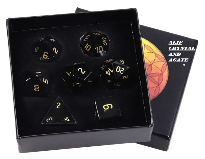 Hand Carved Gemstone Natural Obsidian Black Agate Games Dand Dese Set ...