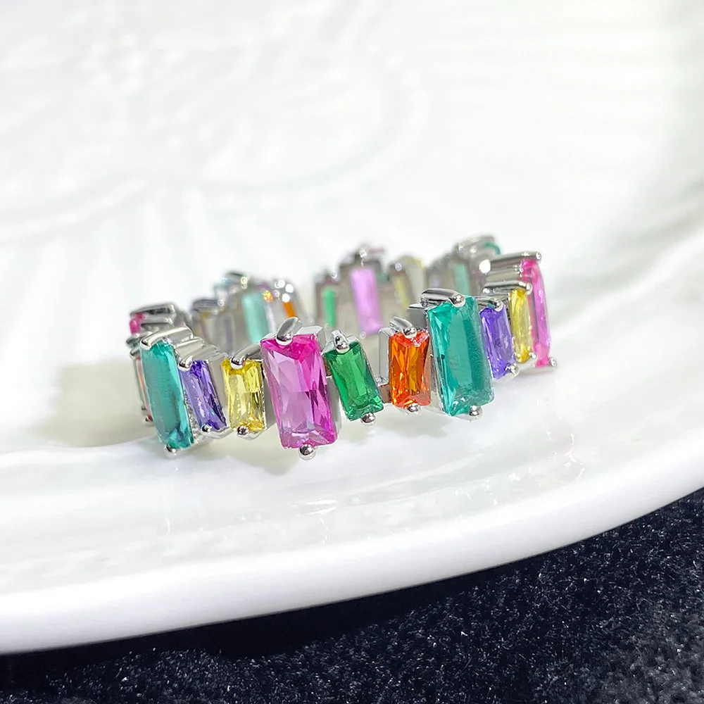 Hot Selling Eternity Rings Pave Rectangle Gemstone Rings 18k Gold ...