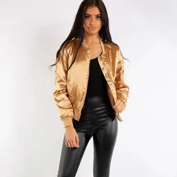 Women Classic Cropped Custom Bomber Jacket Satin Baseball College Jackets Drop Shoulder Oversize ...