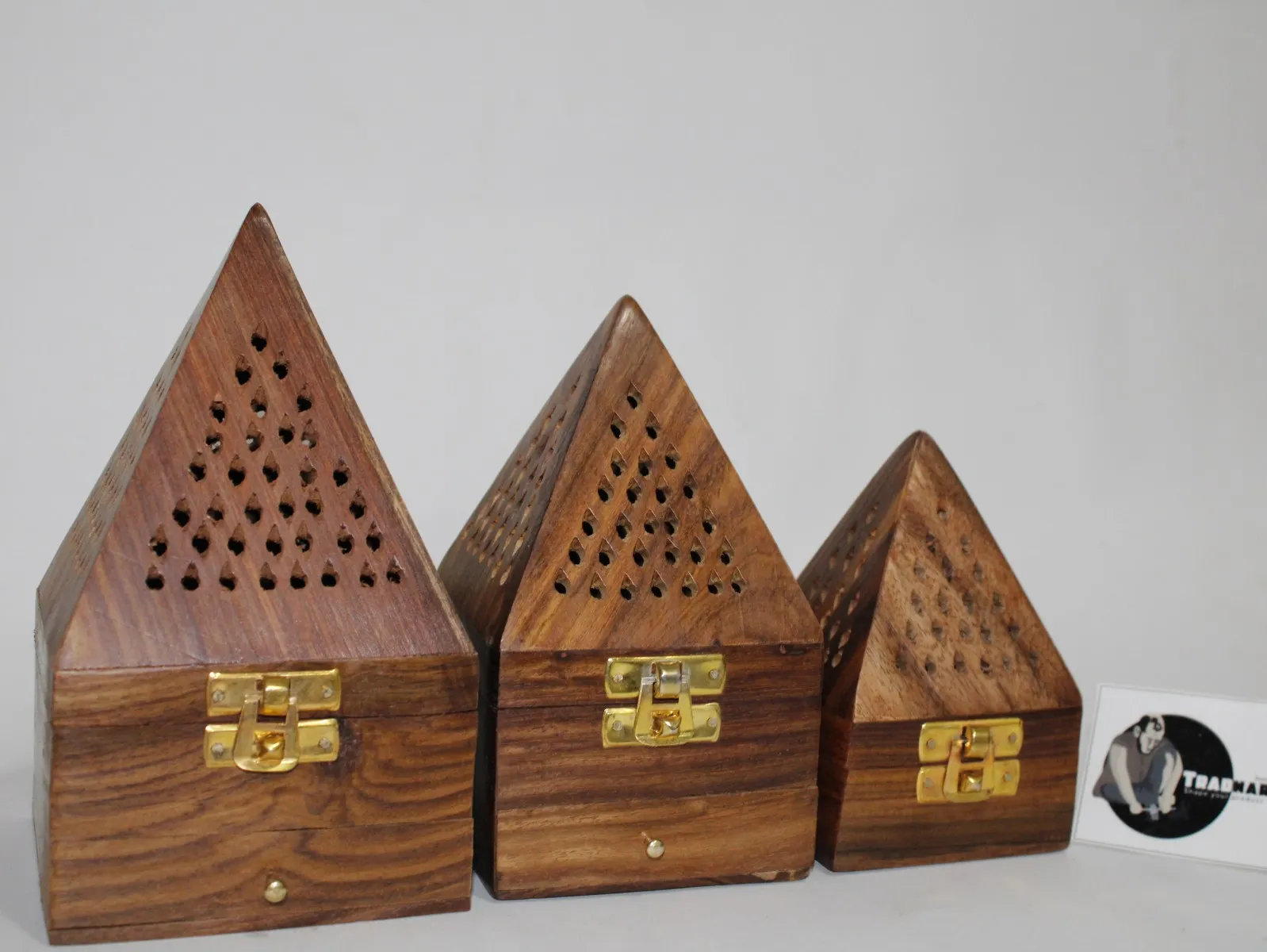 Indian Wooden Incense Cone Burner Bakhoor Jar White Pyramid Shape Cone ...