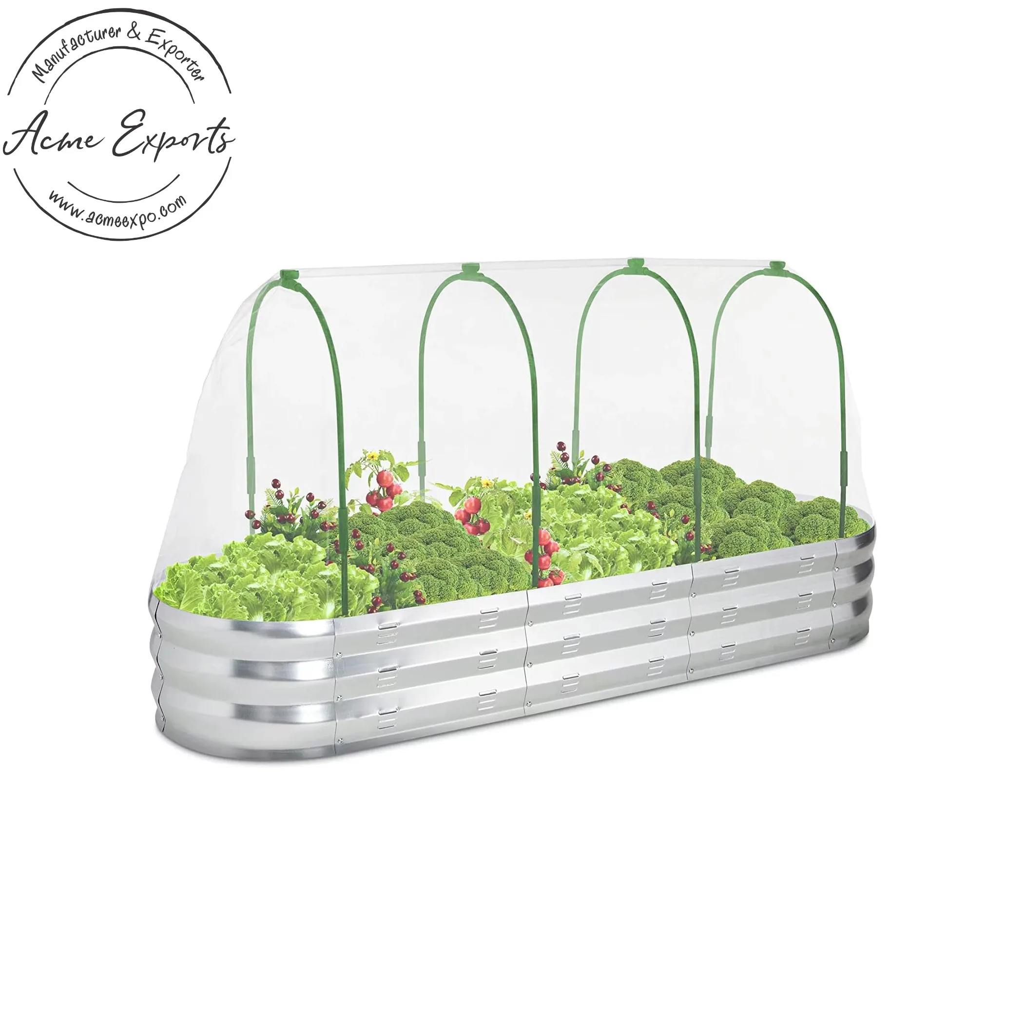 Modern Galvanized Iron Large Trough Raised Planter with Greenhouse ...
