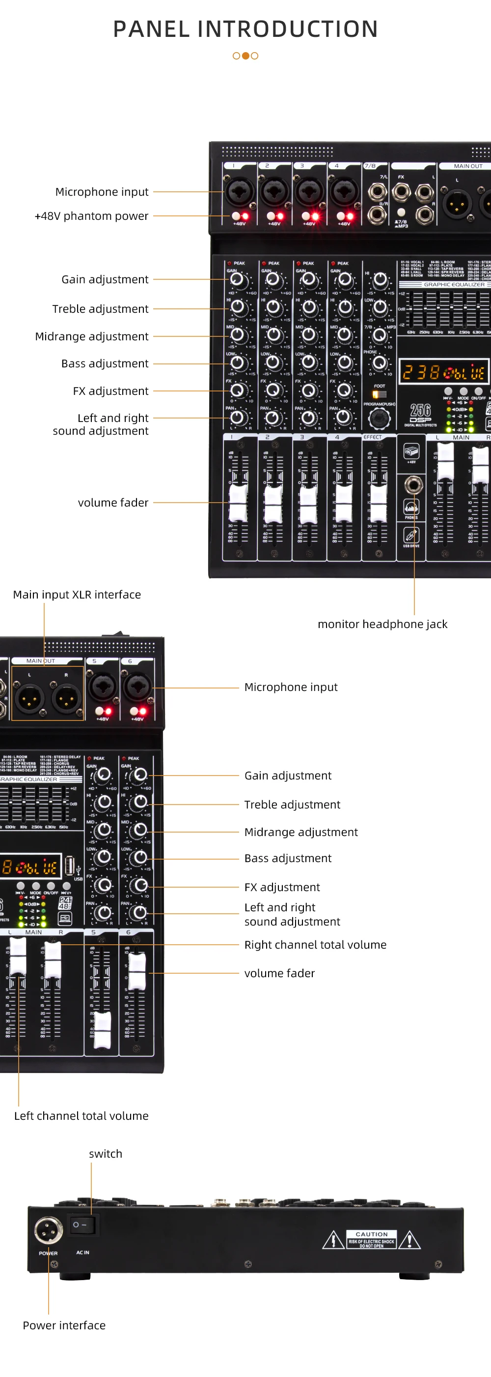 Professional Audio 8-Channel DJ Mixer DSP Console Portable USB for ...