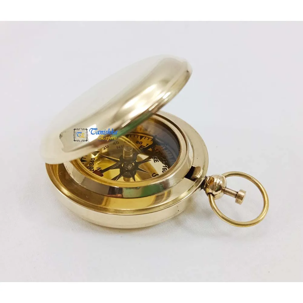 Directional Push Button Compass Hiking Camping Gold Finish Brass ...