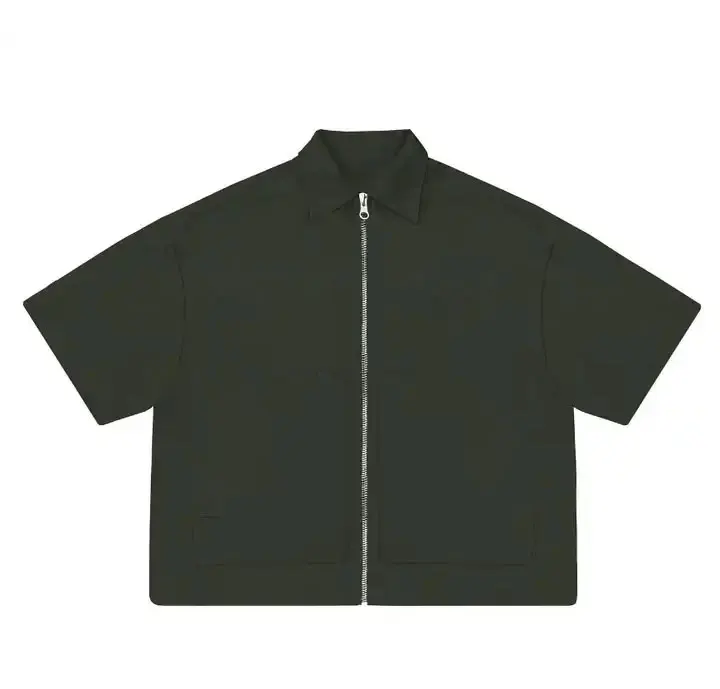 Custom Vintage Men Fit Zip Up Collar Shirt Oversized Sweat Zip Up Short ...