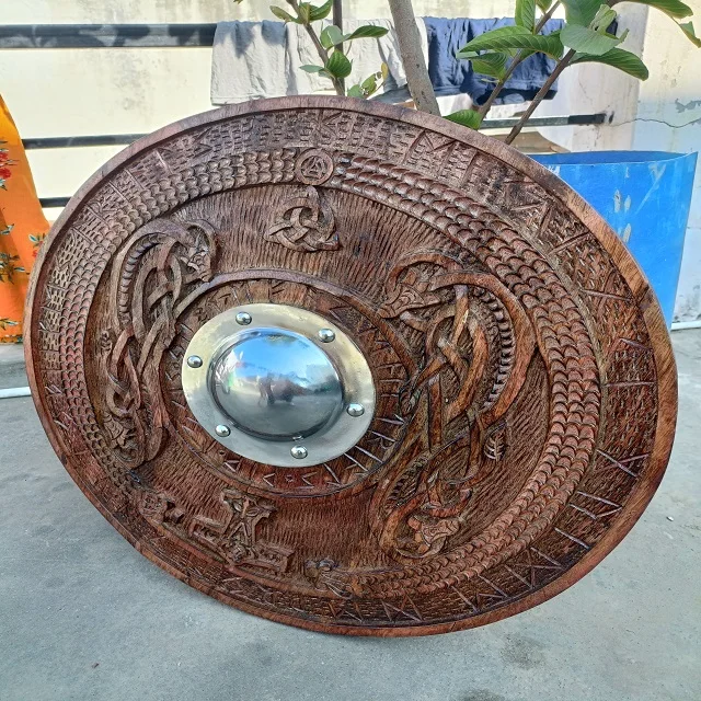 Medieval Solid Wooden Viking Armor Shields Carved Jellying Norse Drake ...