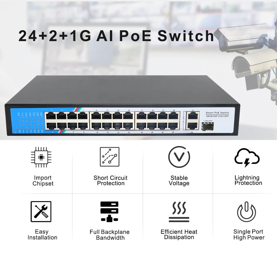 OEM 24 Port Poe Switch with 3 up-Link Port 1000M for IP Cameras