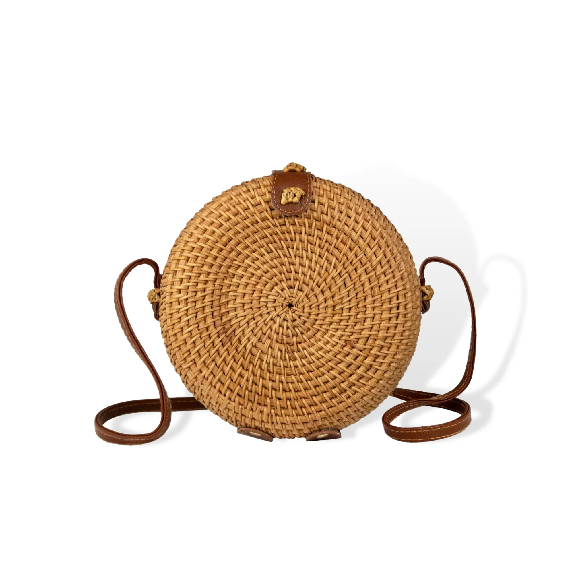 Stylish Beach Rattan Bag - Round Small Handwoven Bag with Leather Strap ...