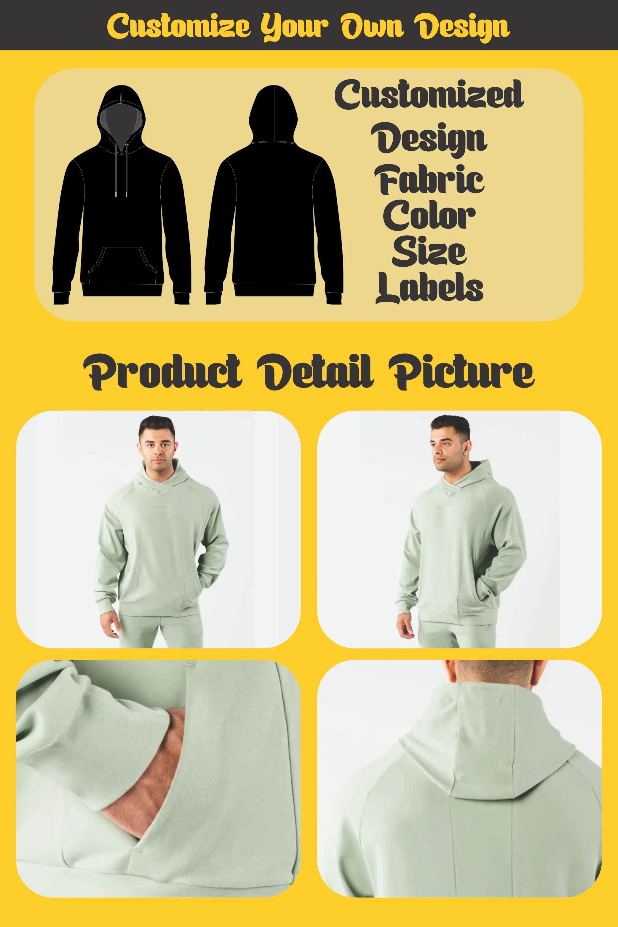 Thick Heavy Blank Hoodie Drop Shoulder Men Sweatshirt 500 460 400 Gsm ...
